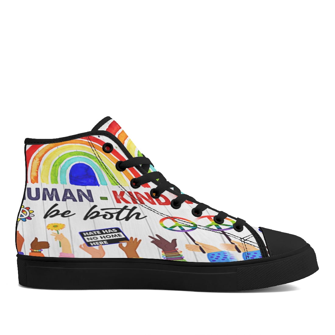 Human Kind Be Both Rainbow Hippie Peace LGBT Kindness Equality High Top ...