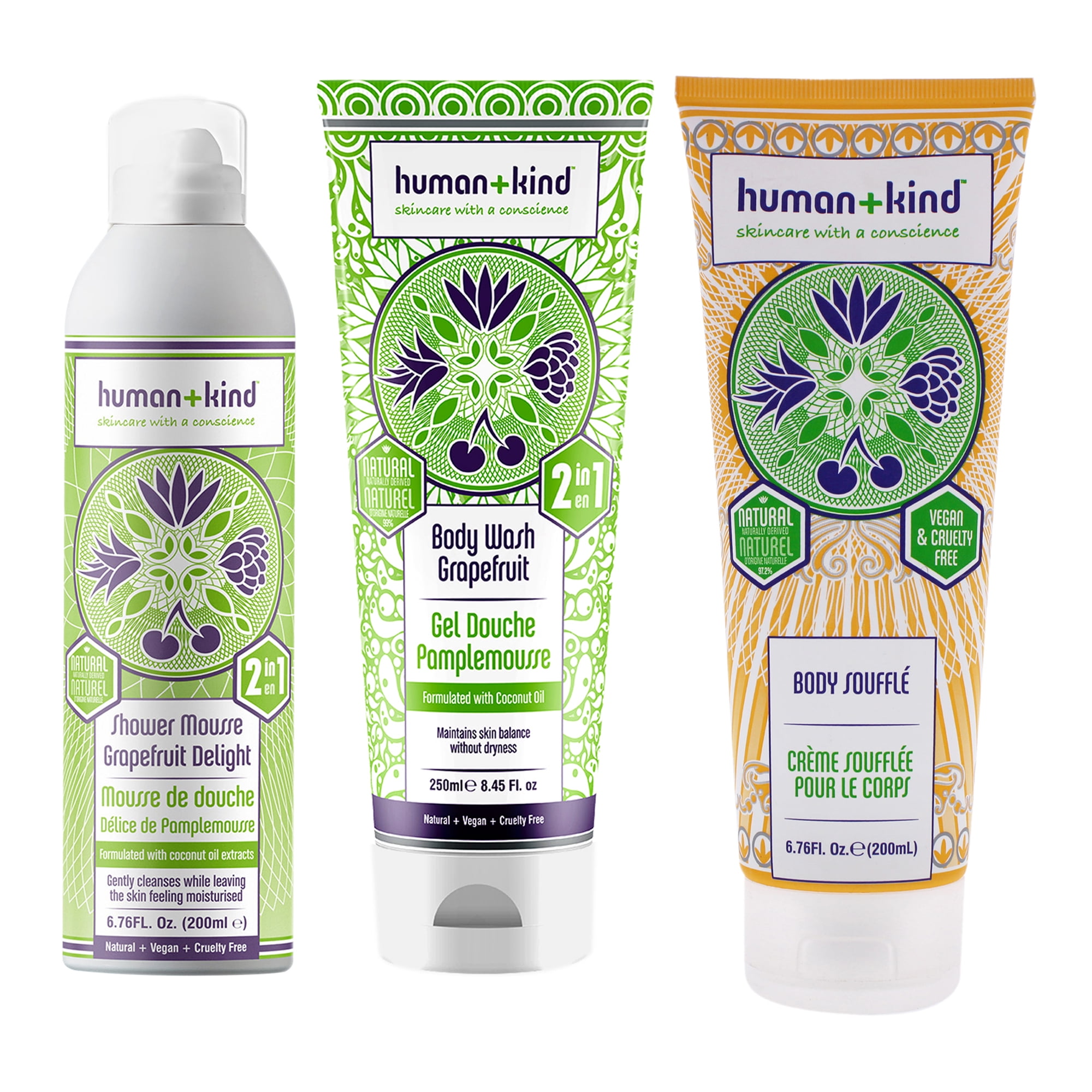 Human+Kind Shower Mousse and Body Wash and Souffle Cream 3 Pc Kit - 6 ...