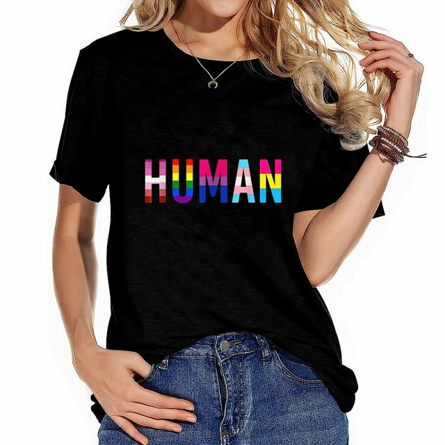 Human LGBT Pride Gifts LGBTQ Flag Rainbow Gay Prid Women's Short Sleeve ...