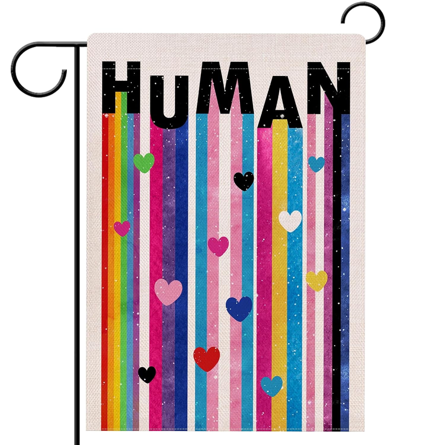 Human LGBTQ Gay Pride Garden Flag Double Sided, Rainbow Stripes Hearts ...