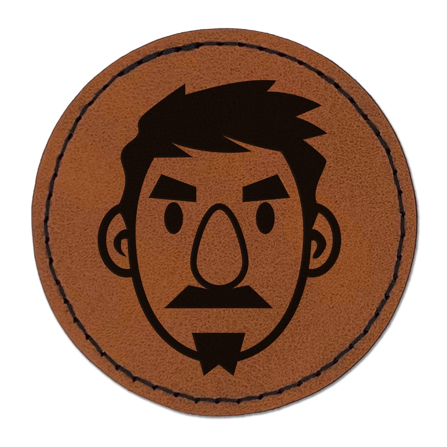 Human Male Character Face 2.5" Faux Leather Round Engraved Iron-On ...