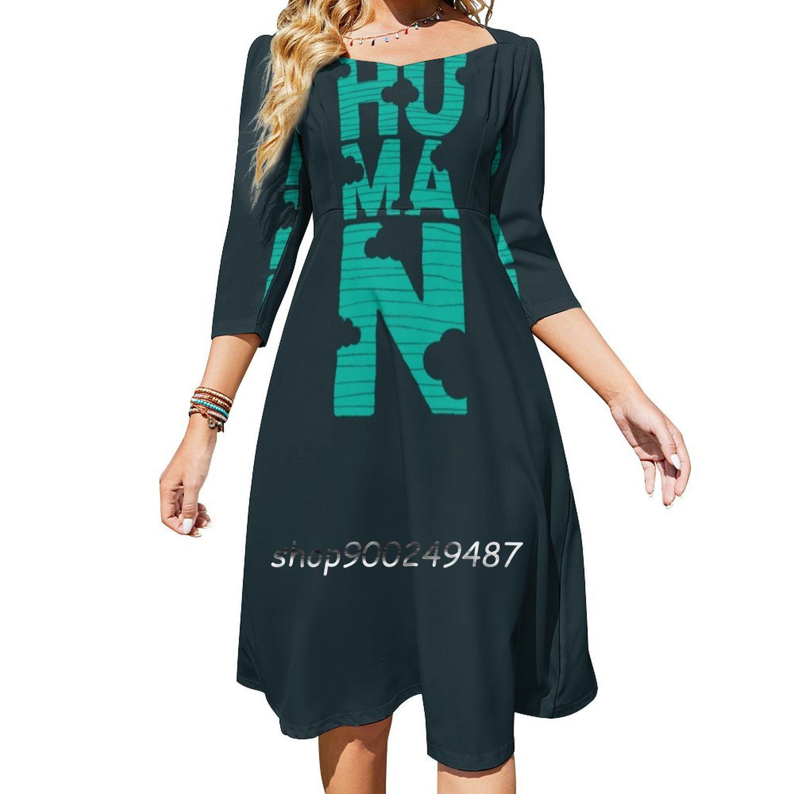 Human ( Marrs Green ) Square Neck Dress Cute Loose Print Dresses ...