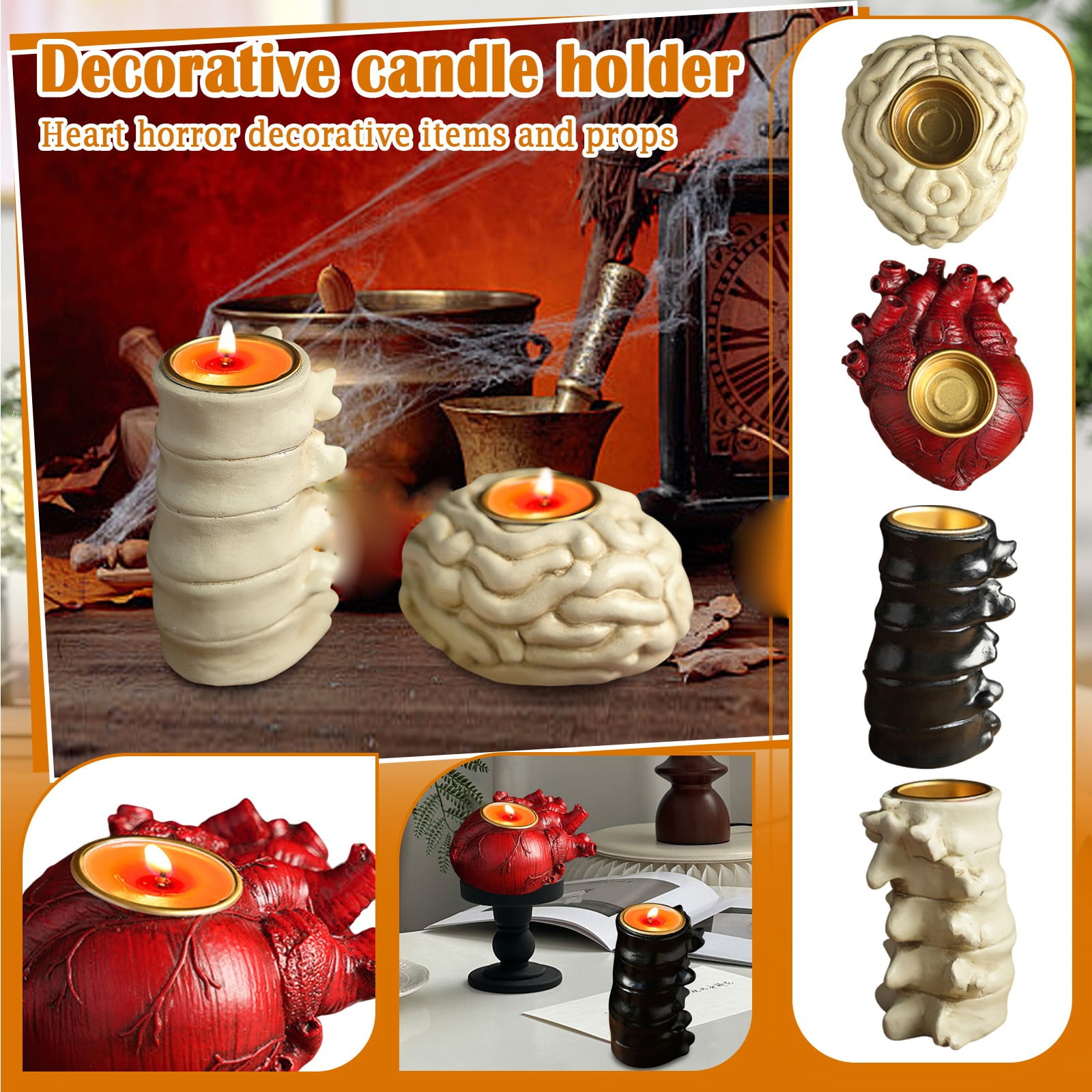 Human Organ Models Candle Holder, Retro 3D Brain Candlestick Candle ...