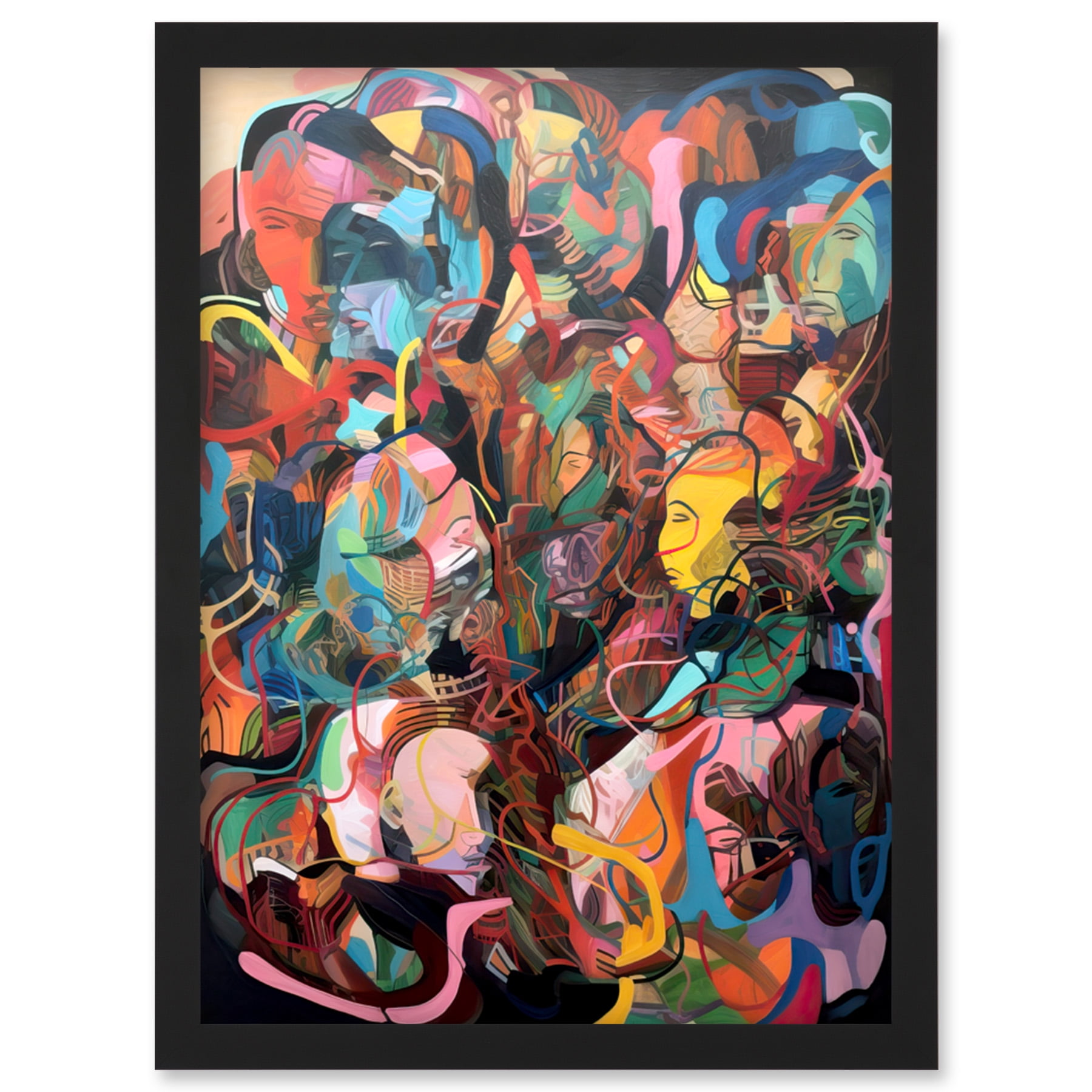 Human Relationships Multicoloured Abstract Crowd Artwork Framed Wall ...