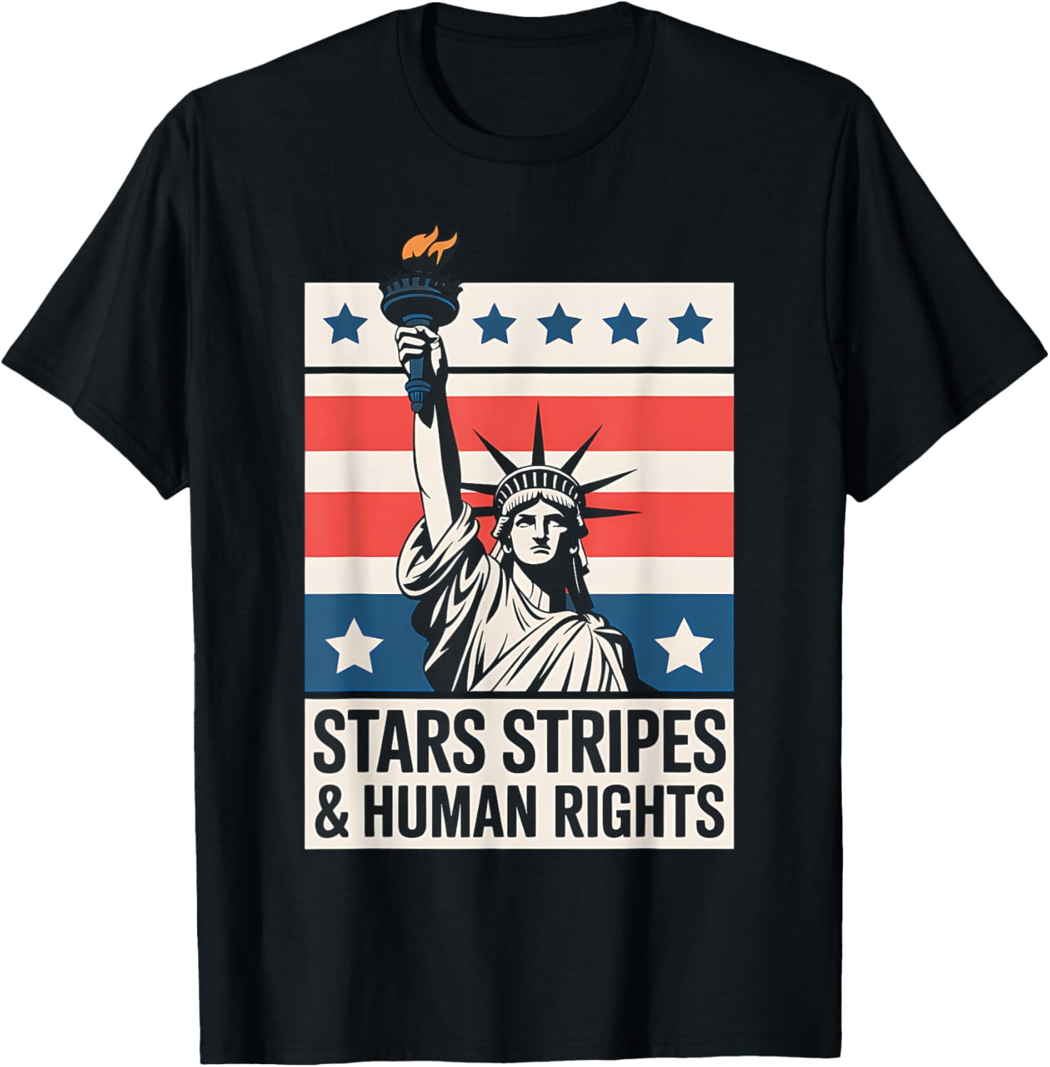 Human Rights Statue of Liberty American Flag Protest Design T-Shirt ...