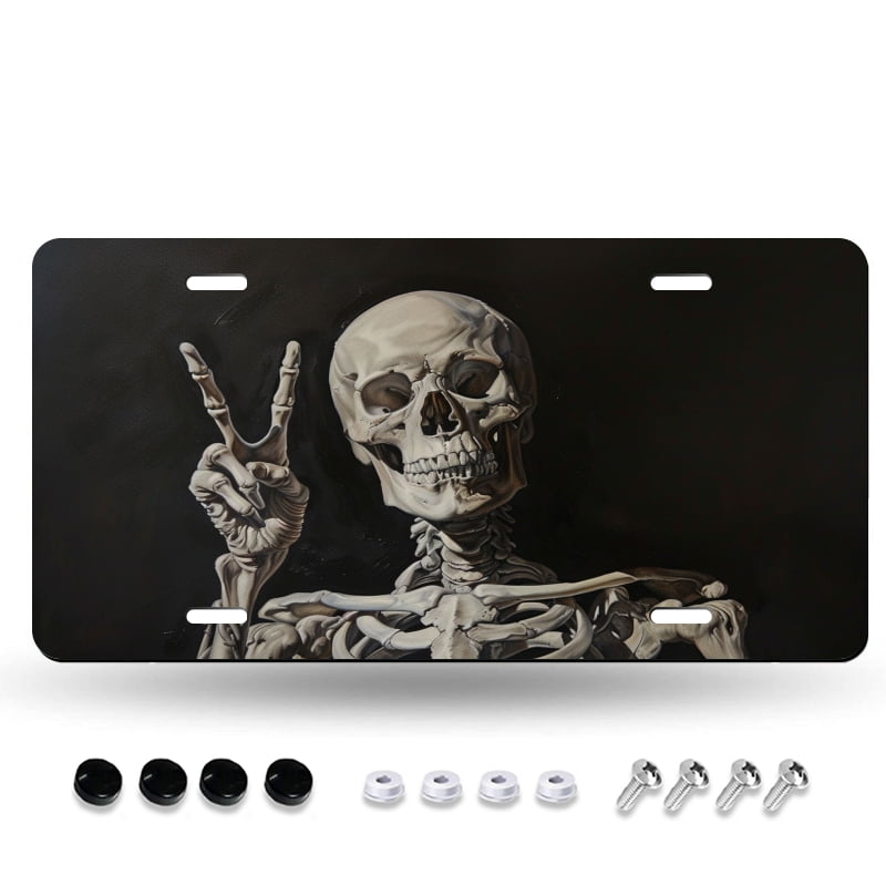 Human Skeleton Isolated Over Black Background Front License Plate ...