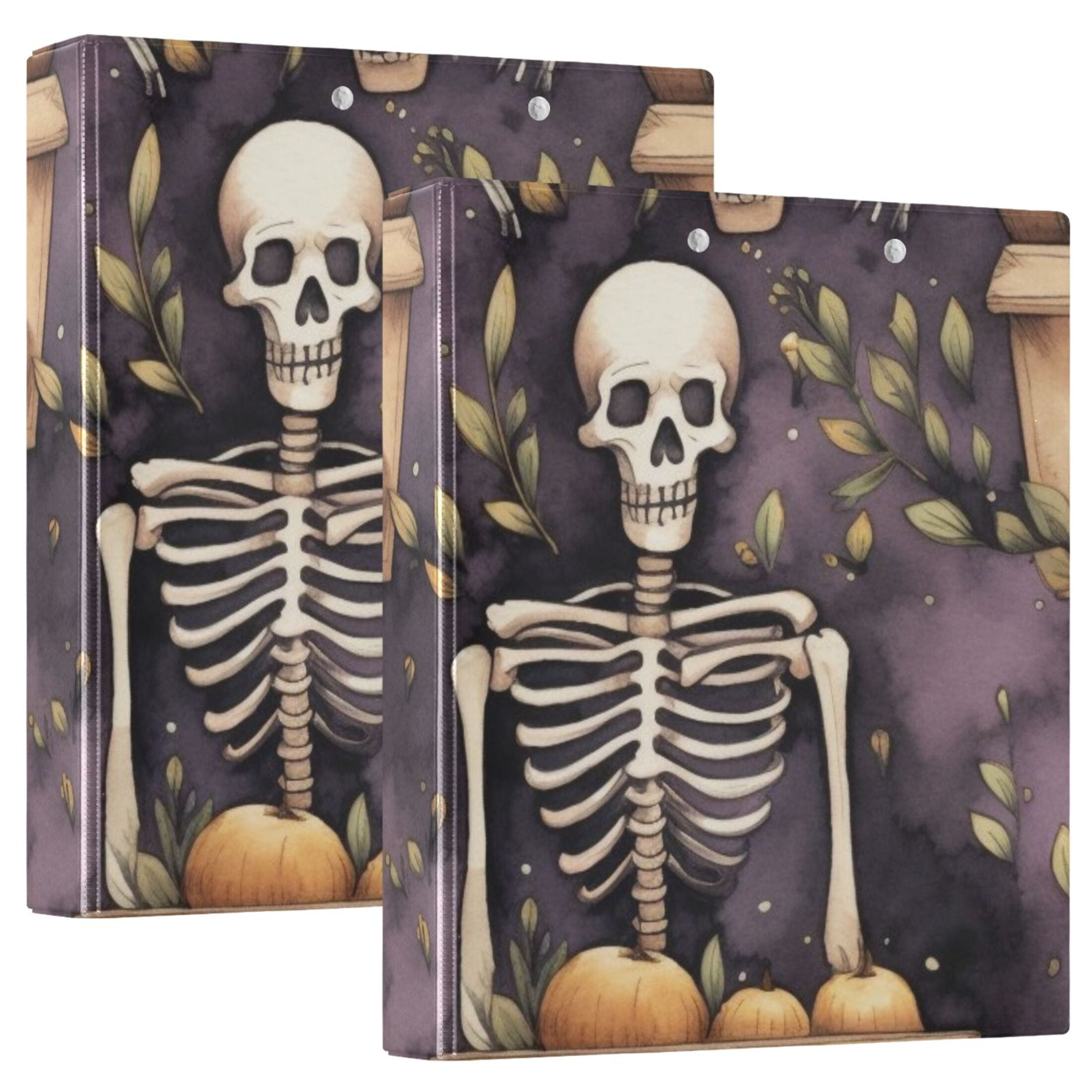 Human Skeleton with Pumpkins 3 Ring Binders 1.5 inch Hardcover File ...
