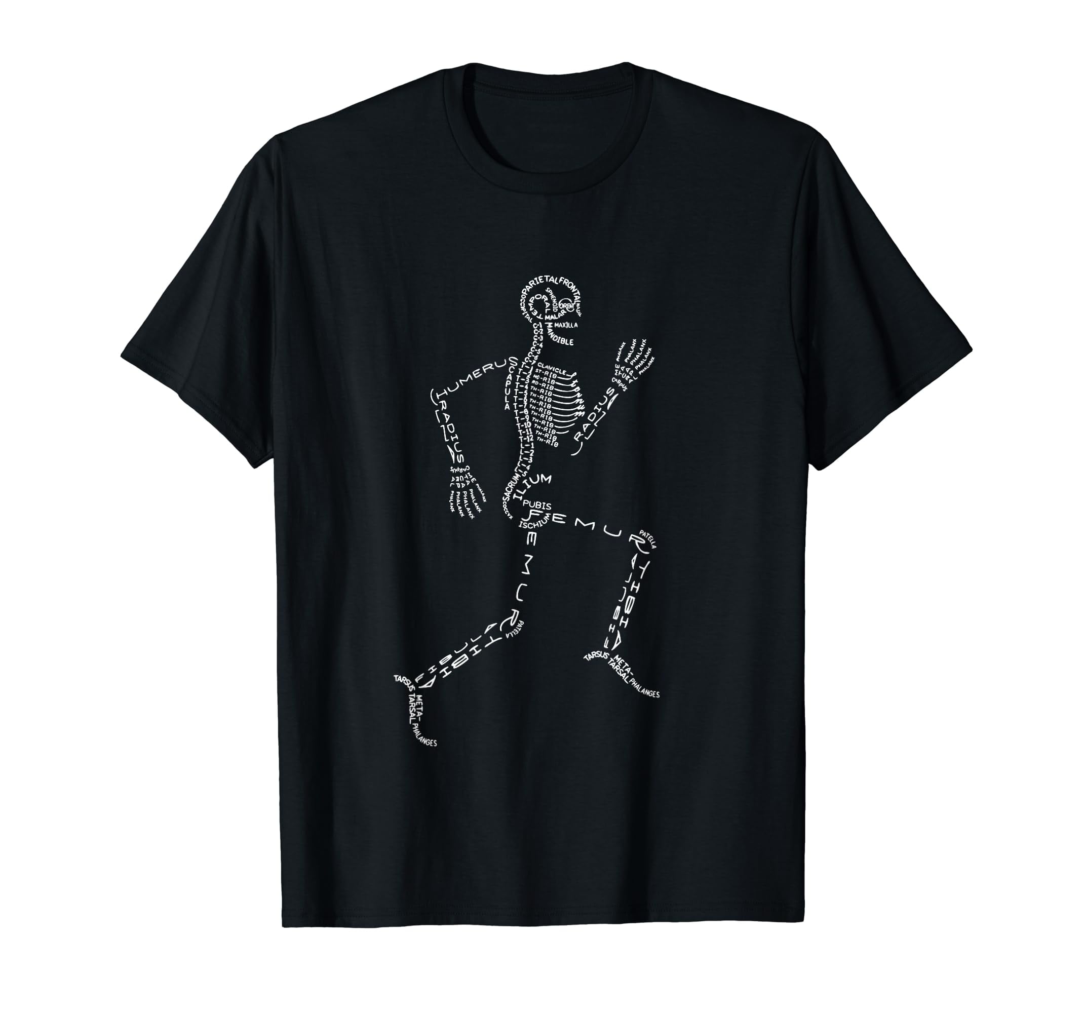 Human Skeleton Running Bone Names Anatomy Labels for Geeks T-Shirt ...