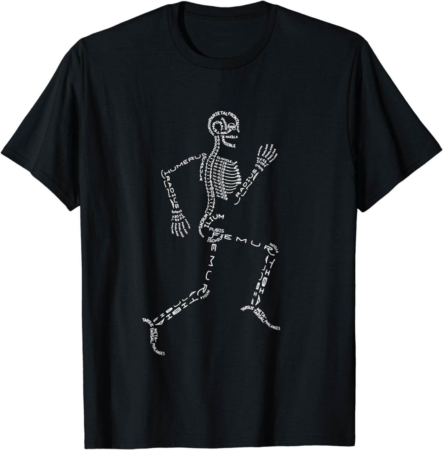 Human Skeleton Running Bone Names Anatomy Labels for Geeks T-Shirt ...