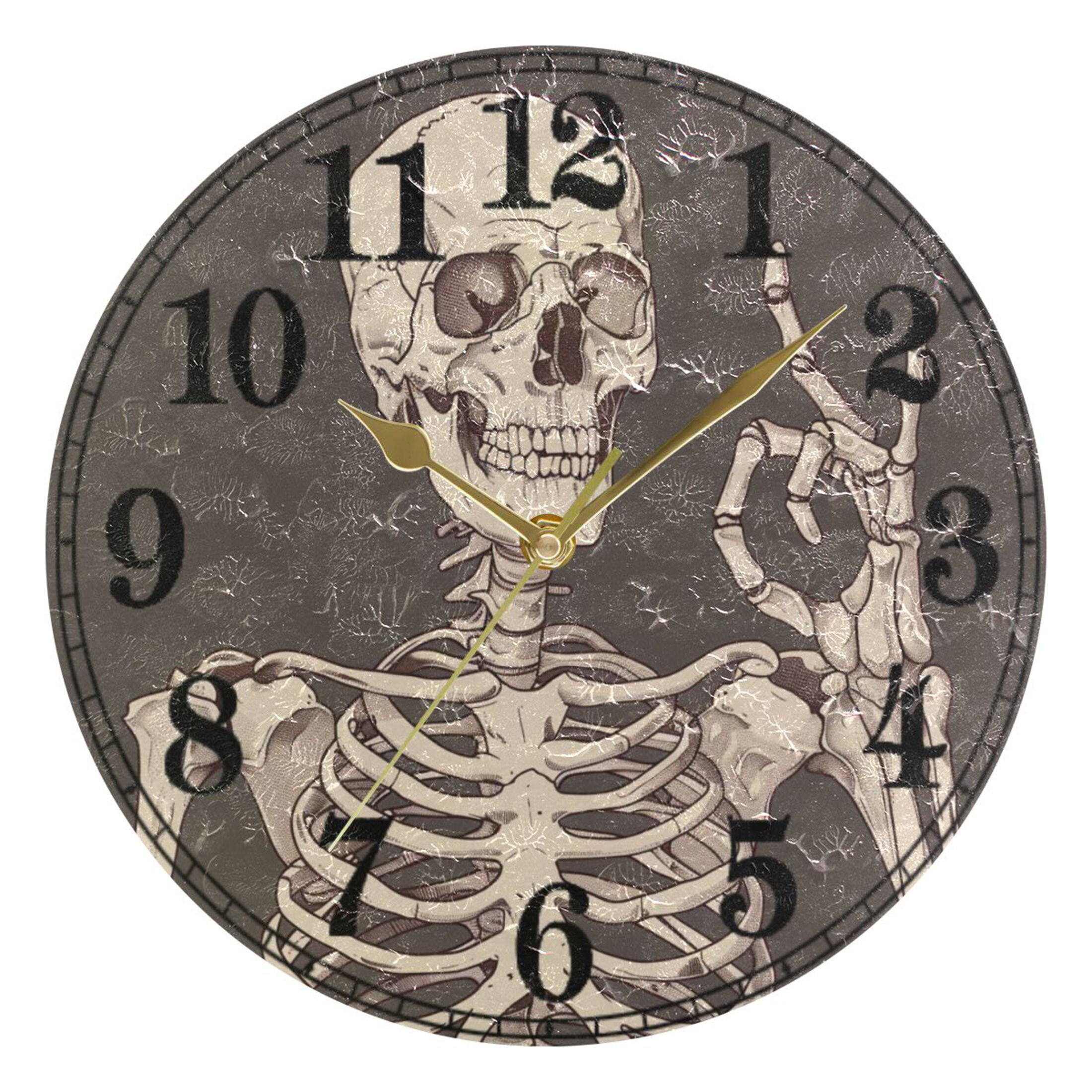 Human Skeleton Silent Wall Clock 10" Non-Ticking Battery Clock ...