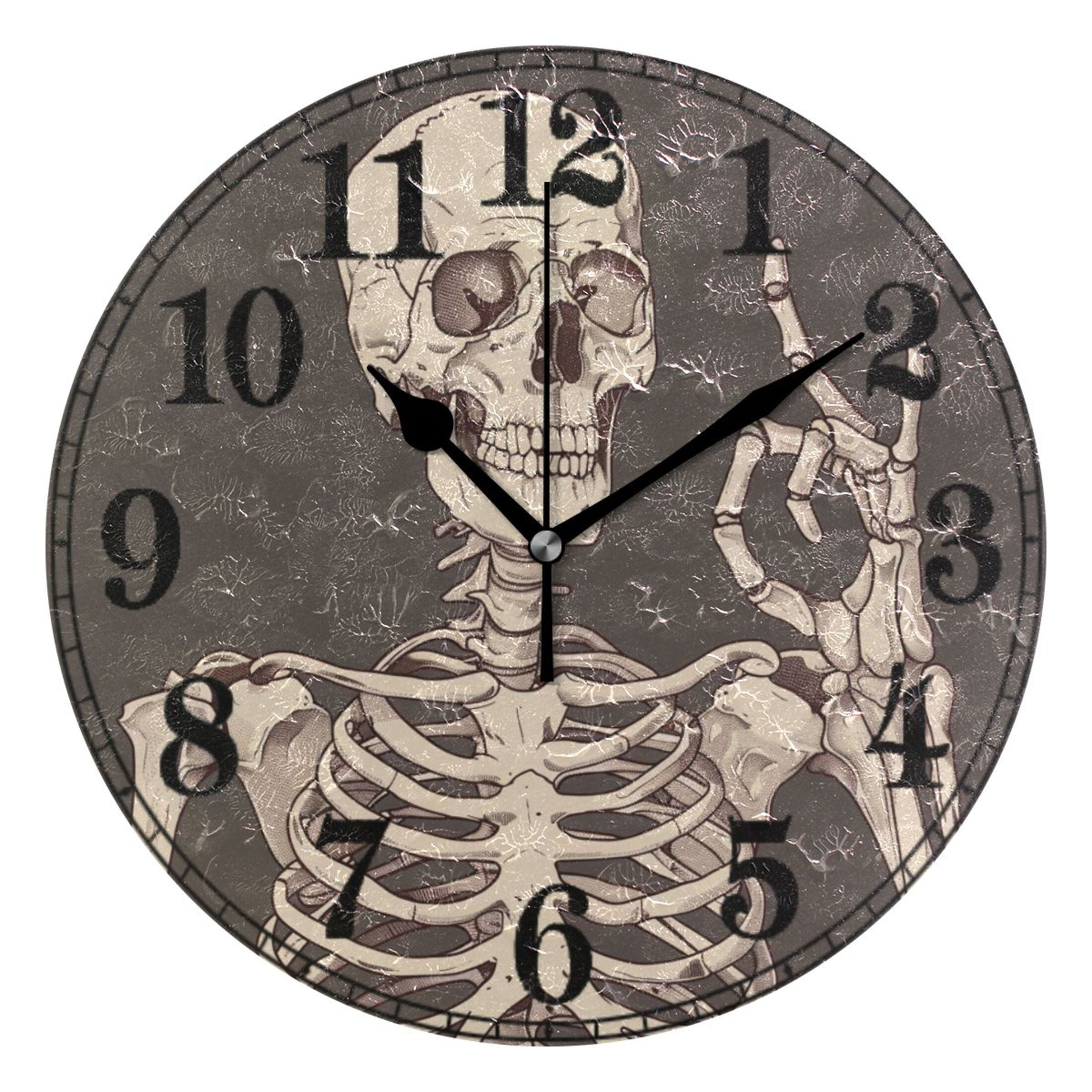 Human Skeleton Silent Wall Clock 10" Non-Ticking Battery Clock ...