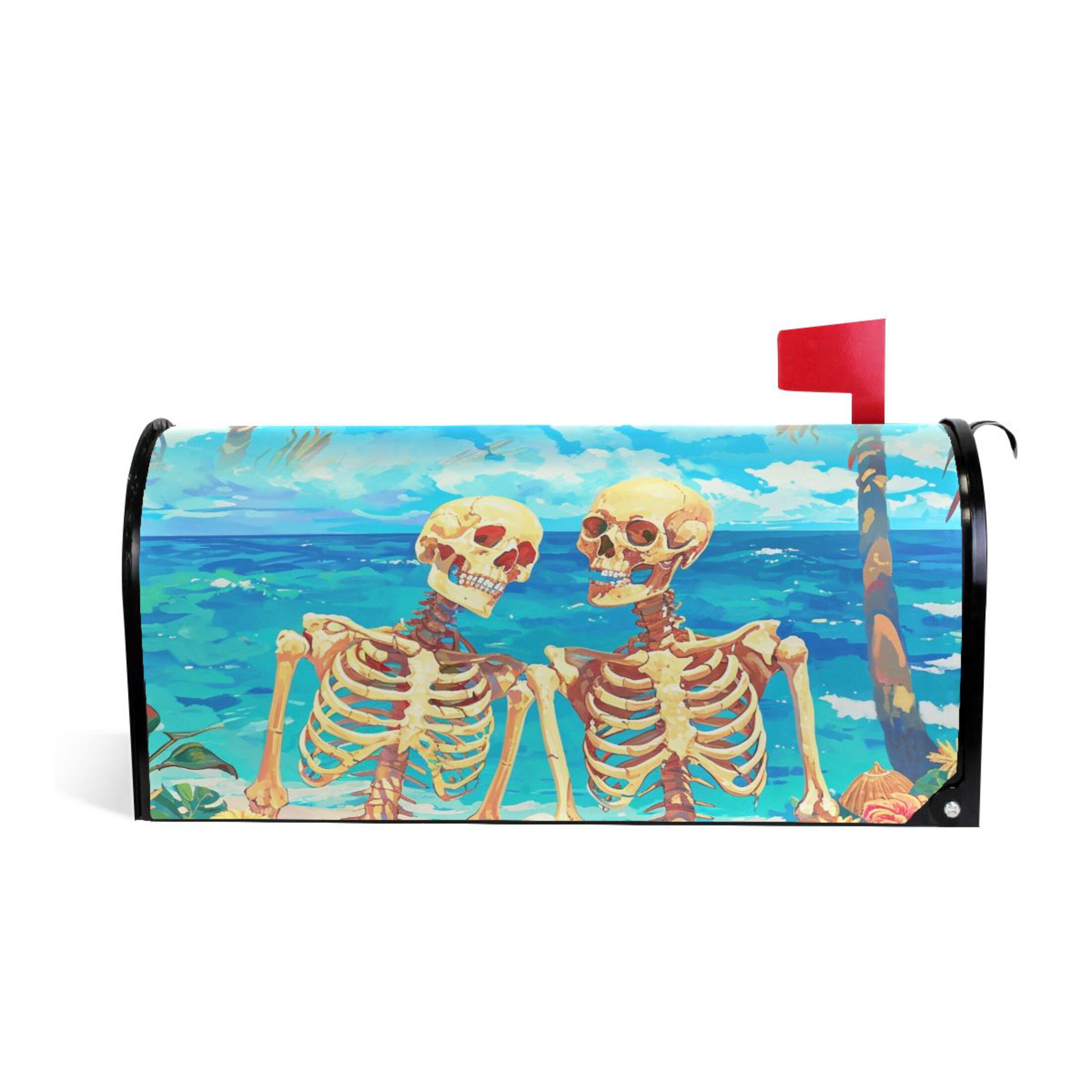 Human Skeleton on Beach Magnetic Mailbox Covers 21" X 18" Post Letter ...