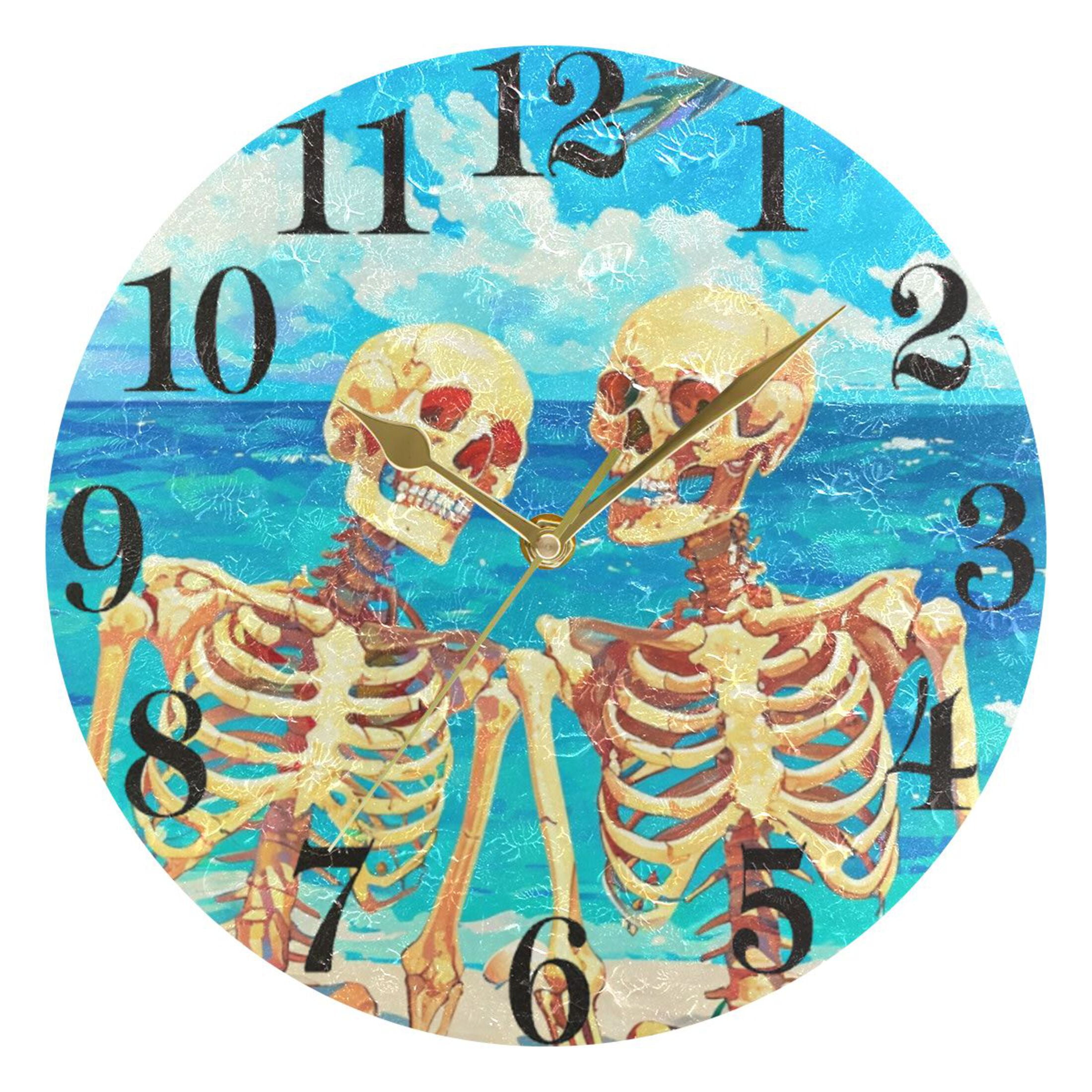 Human Skeleton on Beach Wall Clock 9.8 inch Battery Operated Clocks Non ...