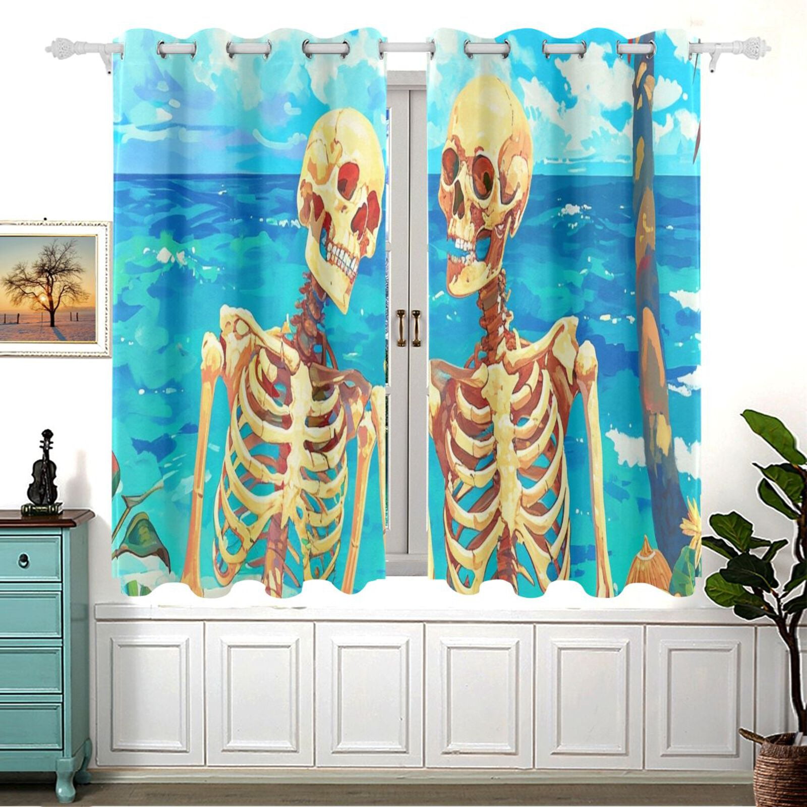 Human Skeletons Sea Flowers 54×55 Inch Black Out Curtains 2 Packs ...