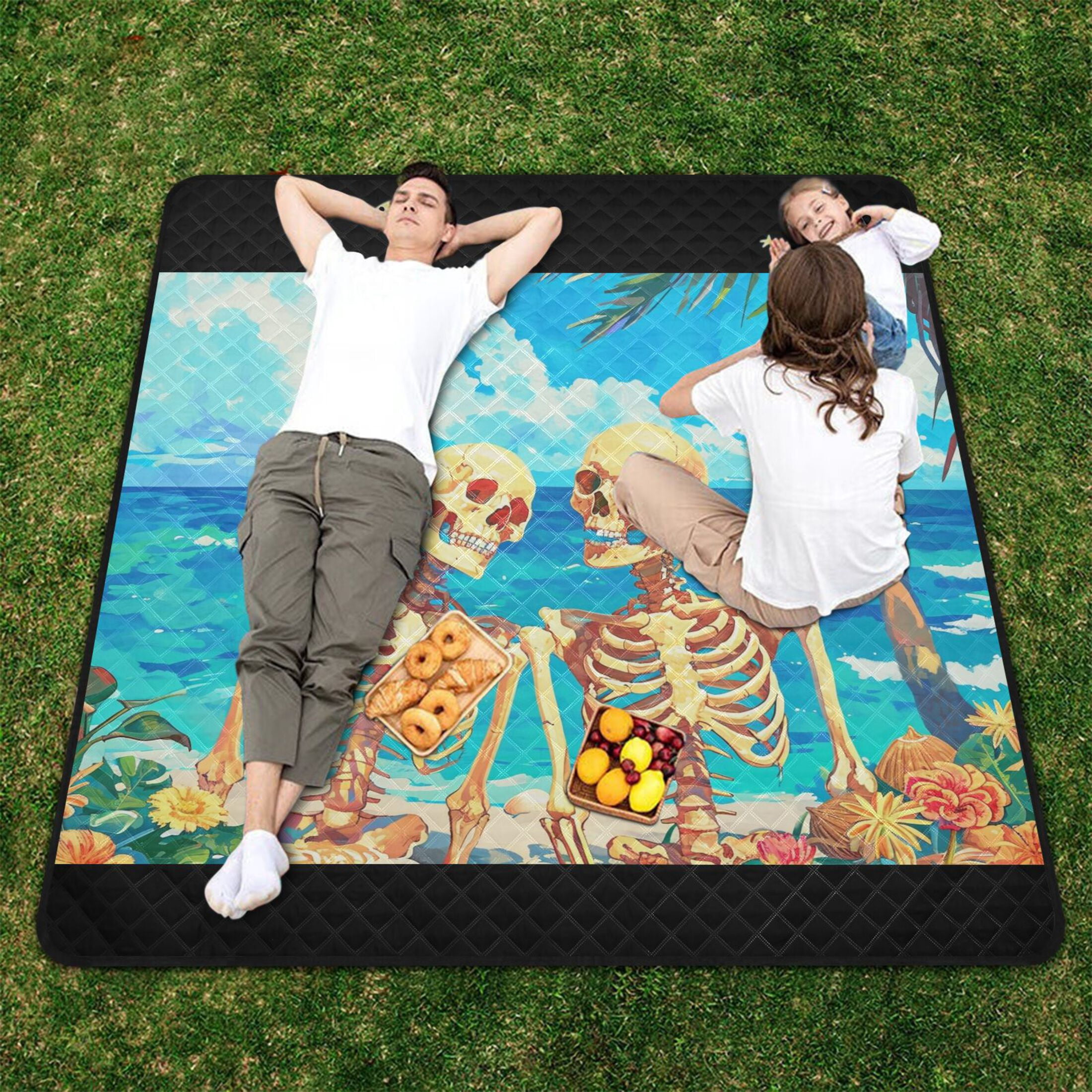 Human Skeletons Sea Flowers Beach Blanket Outdoor Picnic Blanket 78"x ...