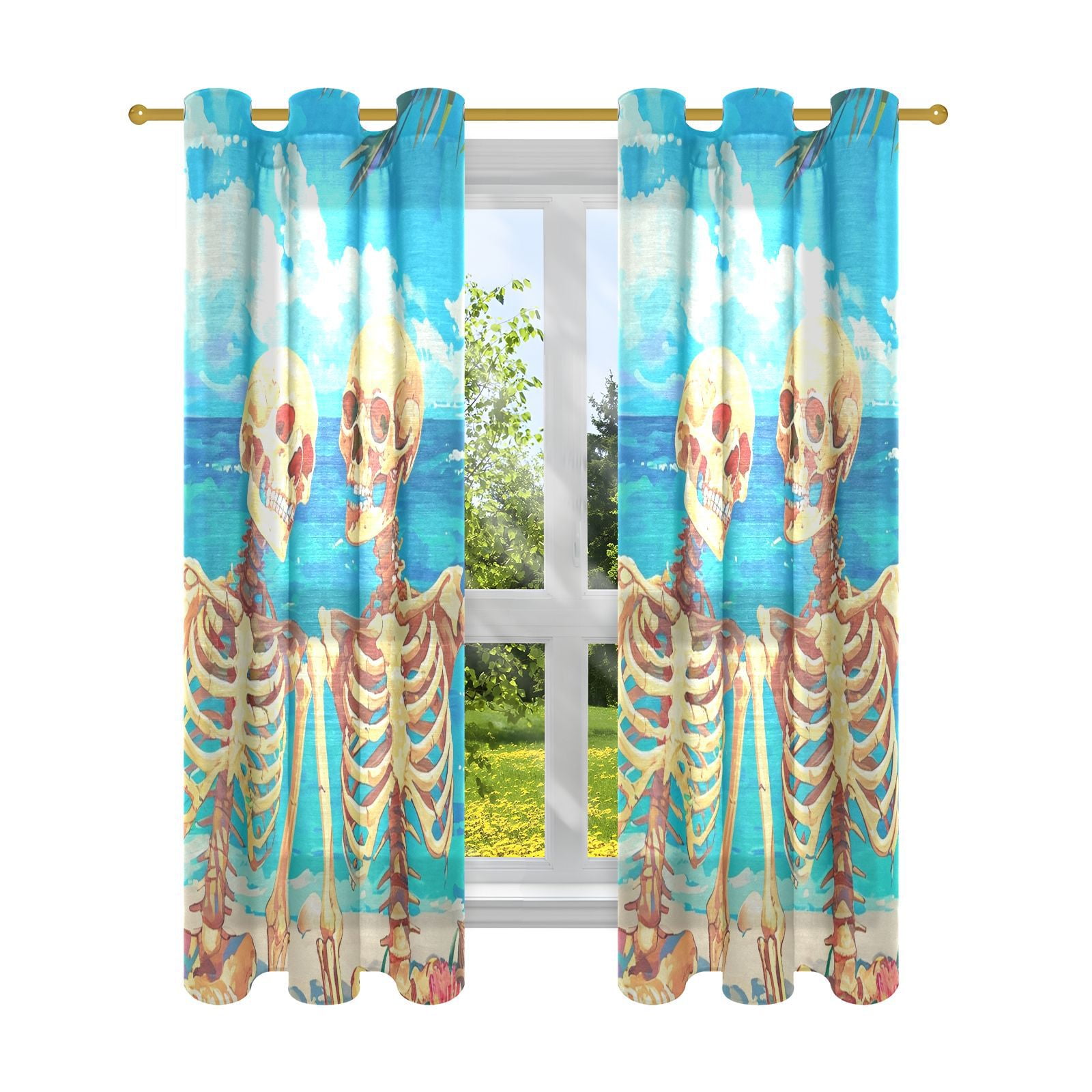 Human Skeletons Sea Flowers Blackout Curtains Patio Door Curtains ...