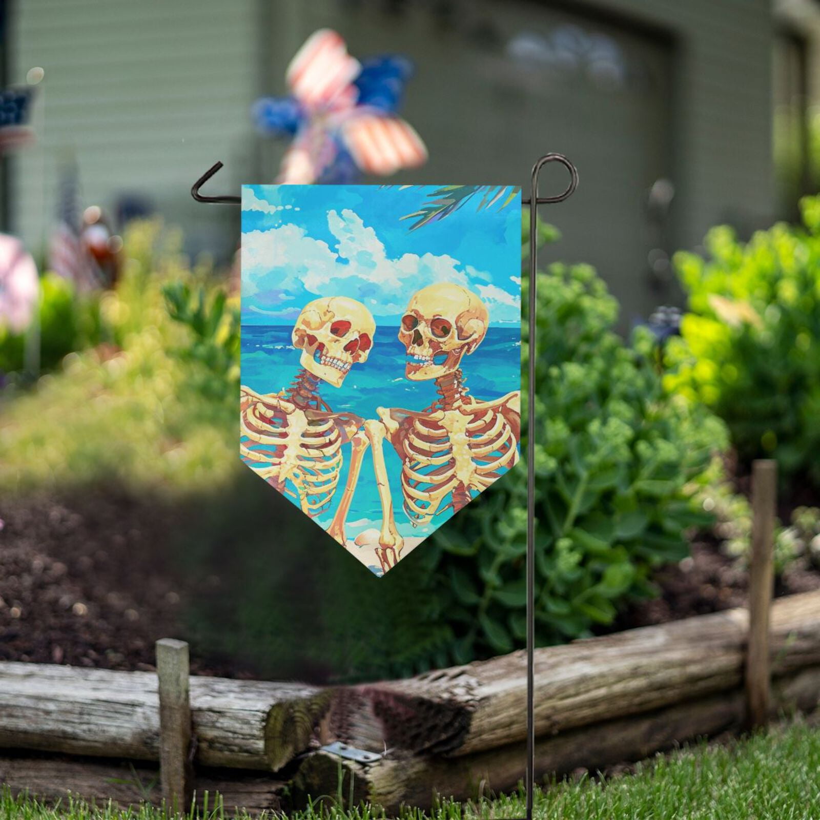 Human Skeletons Sea Flowers Garden Flag 18" x 12.5" Double Sided Yard ...