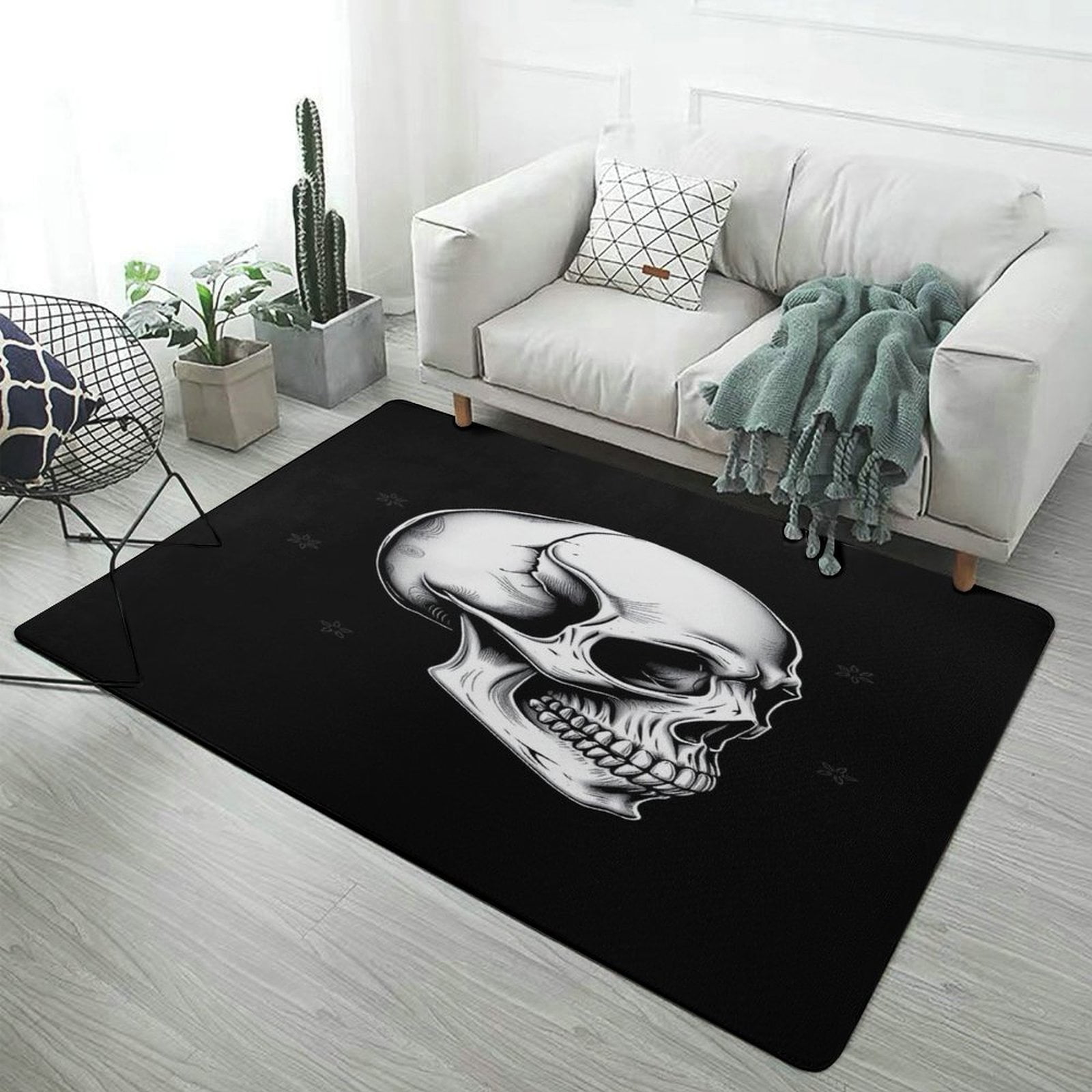 Human Skull Black And White Art Carpet Large Size Living Room American ...