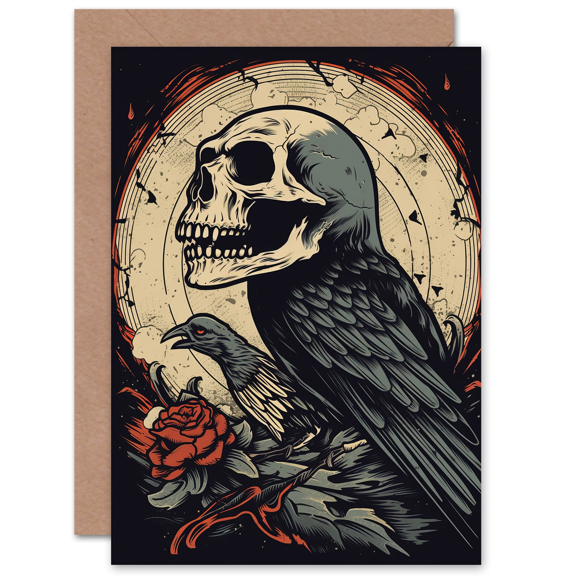 Human Skull Raven Horror Dark Creepy for Him or Her Man Woman Birthday ...