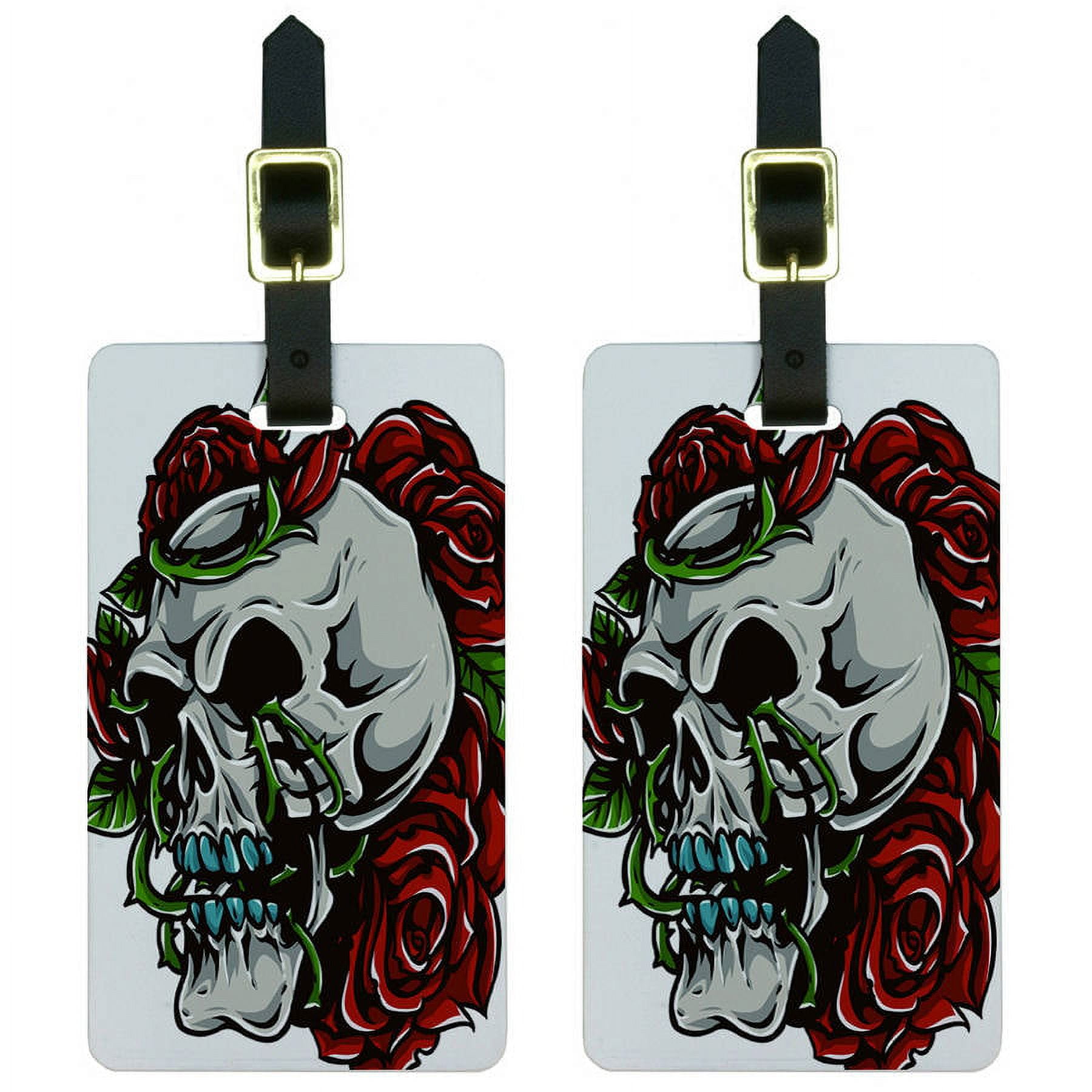 Human Skull Vines and Roses Skeleton Flowers Luggage Tags Suitcase ID ...