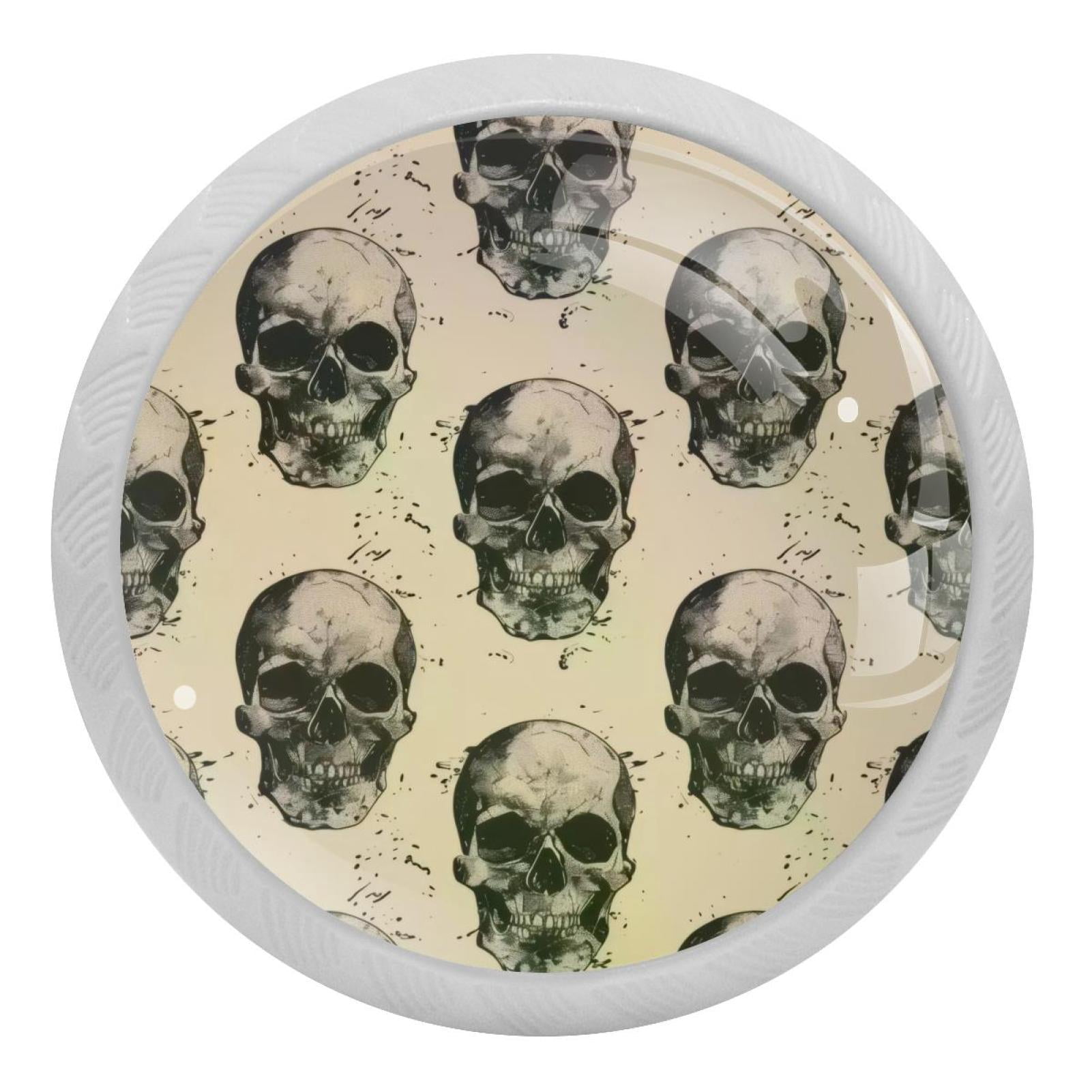 Human Skulls Glow in The Dark Crystal Glass Cabinet Knobs 4 Pcs Drawer ...