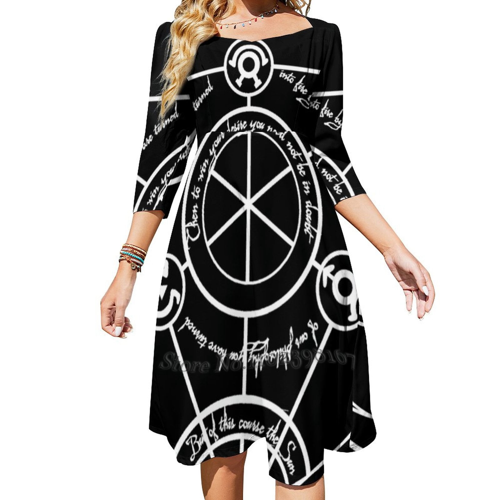 Human Transmutation Circle Square Neck Dress Sweet Summer Dress Women ...
