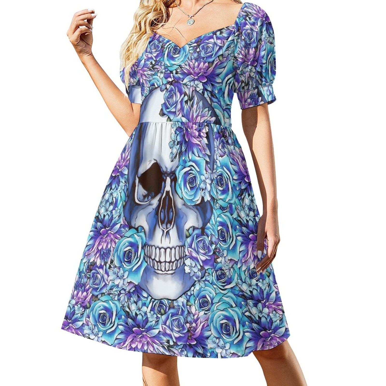 Human anatomy Skull blue watercolor floral Dress festival outfit women ...