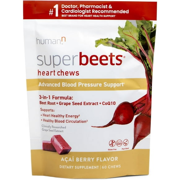 HumanN SuperBeets Heart Chews Advanced - 3-in-1 Formula with Beetroot ...