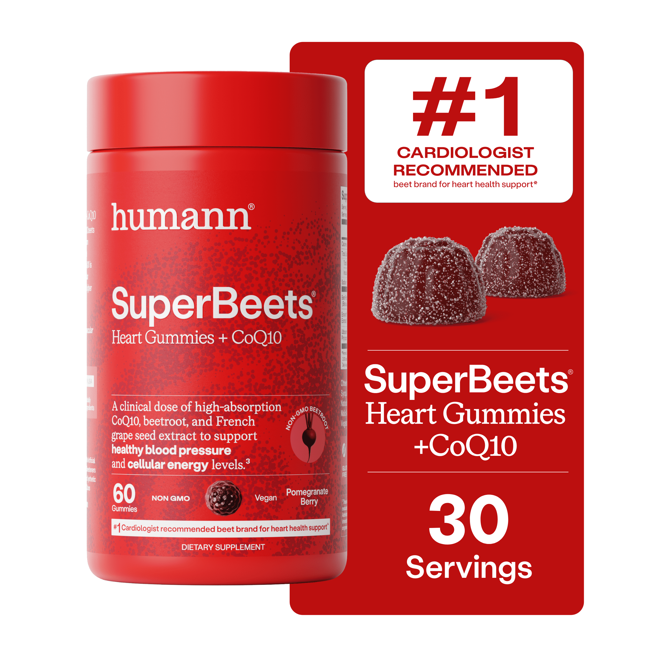 HumanN SuperBeets Heart Gummies Advanced 60ct w/ CoQ10 & Grape Seed ...