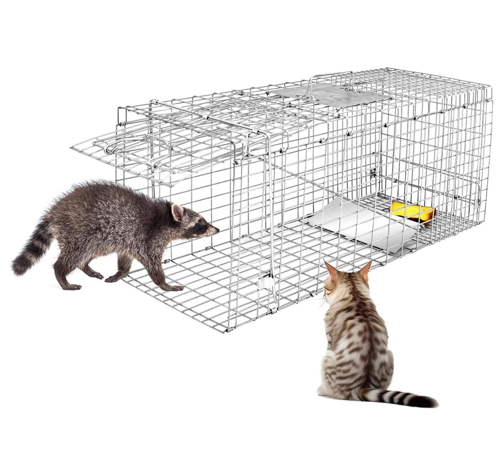 Humane Live Animal Cage Trap 32inch Steel Catch Release Rodent Cage for ...