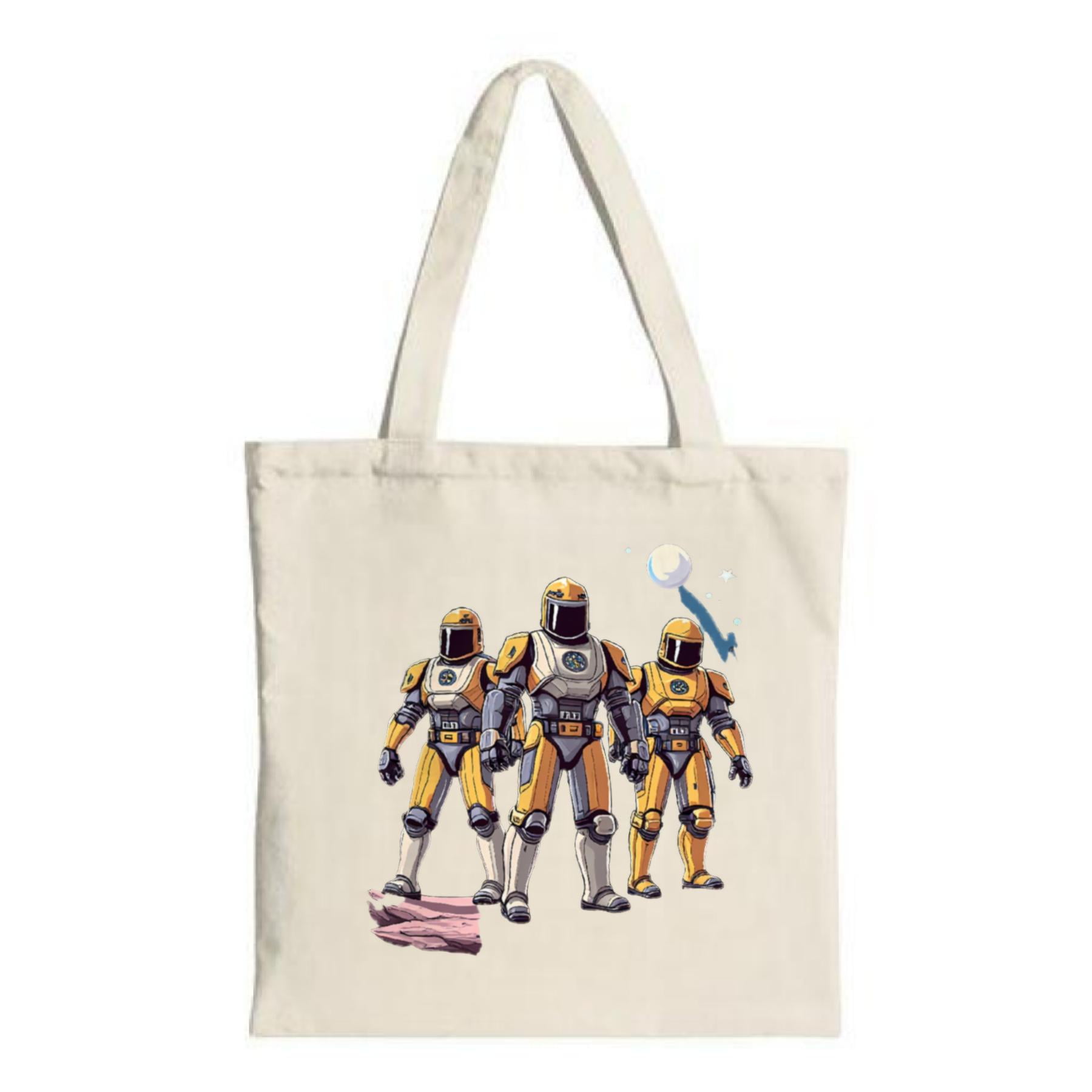 Humanoid Robots Tote Bag - Yellow & Gray Design with Floating Wrench ...