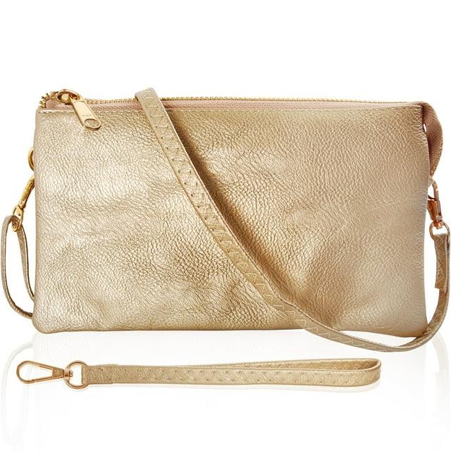 Humble Chic Large Fancy Handbag - Gold Vegan Leather Wristlet Clutch ...
