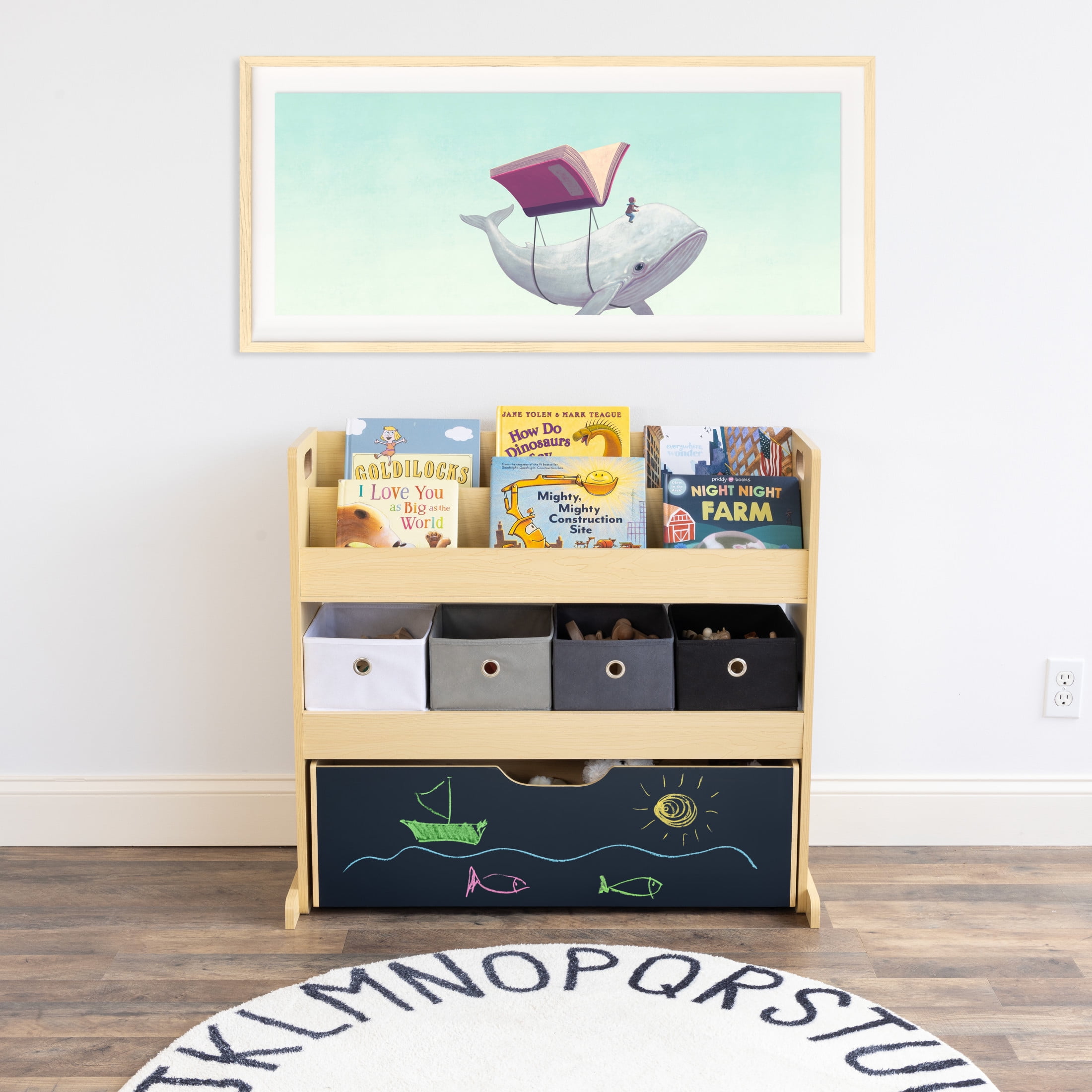 Humble Crew Dalton Toddler 3-in-1 Toddler Sized Storage Organizer with Rolling Chalkboard Toy ...