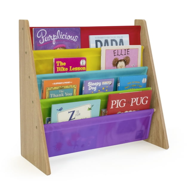 Humble Crew Kids Book Rack Storage Bookshelf, 4 Tiers, Rainbow/Natural ...