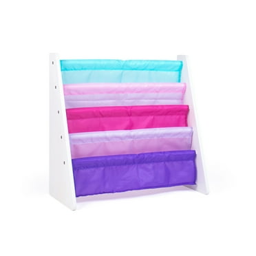 Delta Children Sling Book Rack 4-Tier 28"H Bookshelf Natural/Blue/Red ...