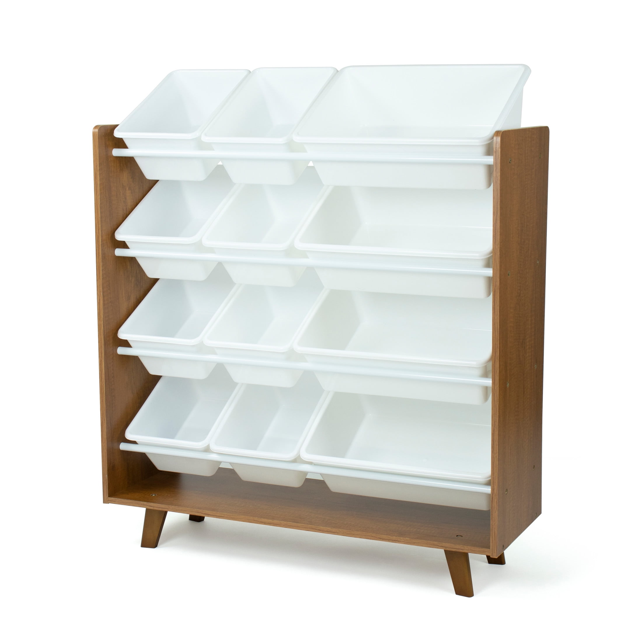 Humble Crew Morgan 12-Bin Toy Storage Mid-Century Organizer, Wood/White ...