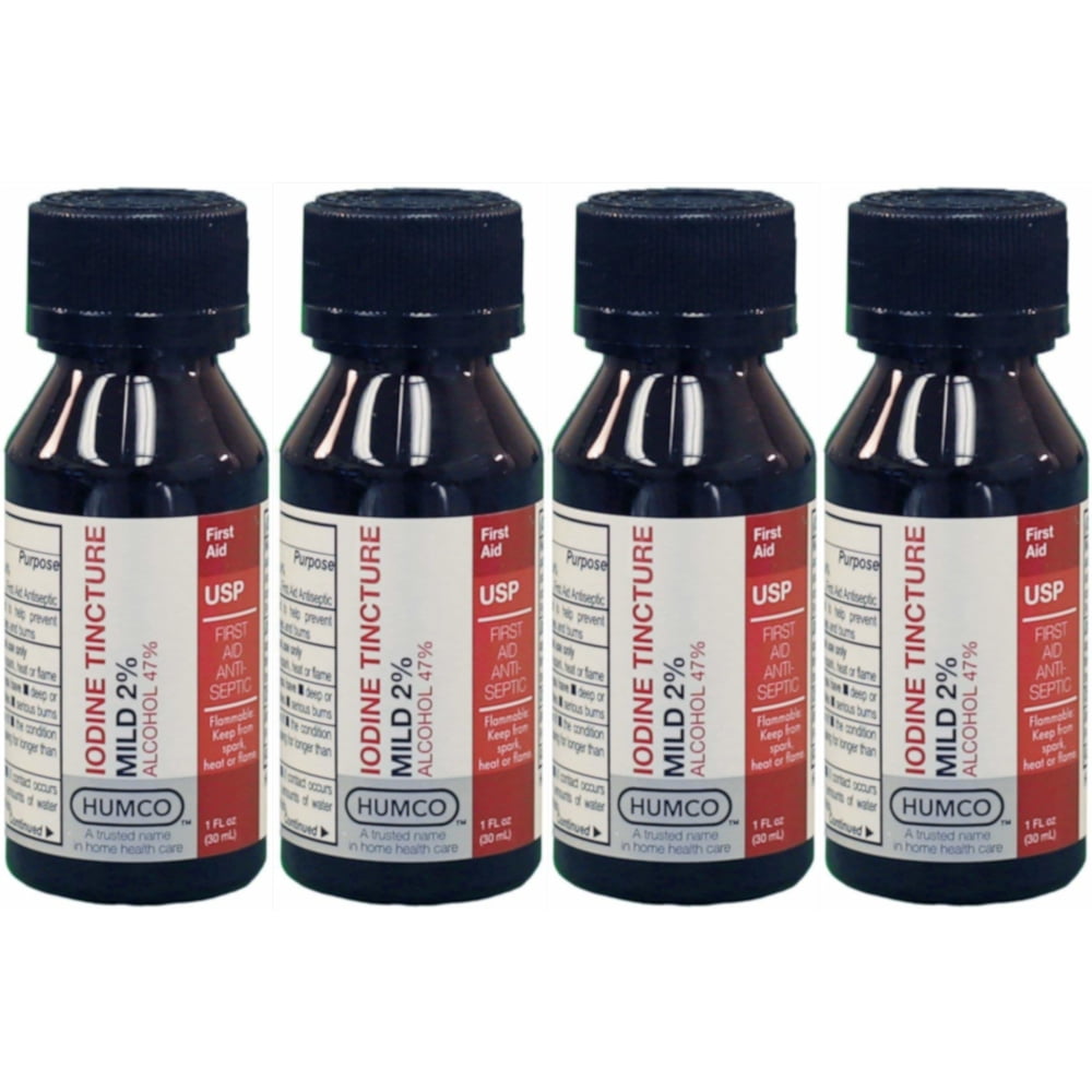 Humco Medical Iodine Tincture Mild 2% USP Solution, 1oz Each - 4 Pack ...
