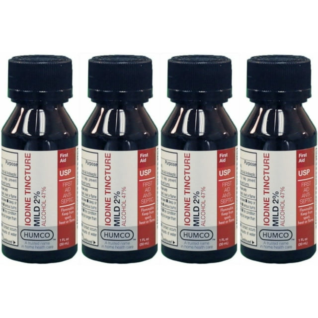 Humco Medical Iodine Tincture Mild 2% USP Solution, 1oz Each - 4 Pack ...