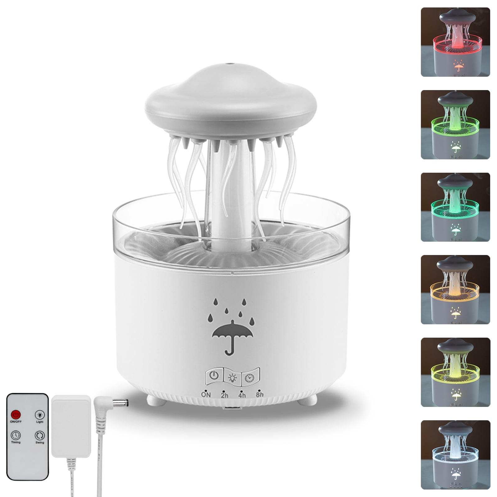 Humidifier for Bedroom, 7-Color Rotatable Dancing Jellyfish Rain ...