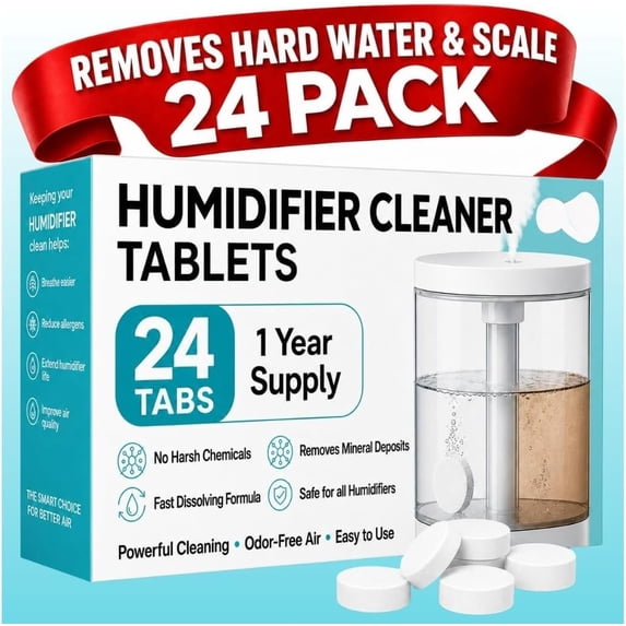 Humidifier Cleaning Tablets & Descaler 24 Pack, Removes Hard Water ...