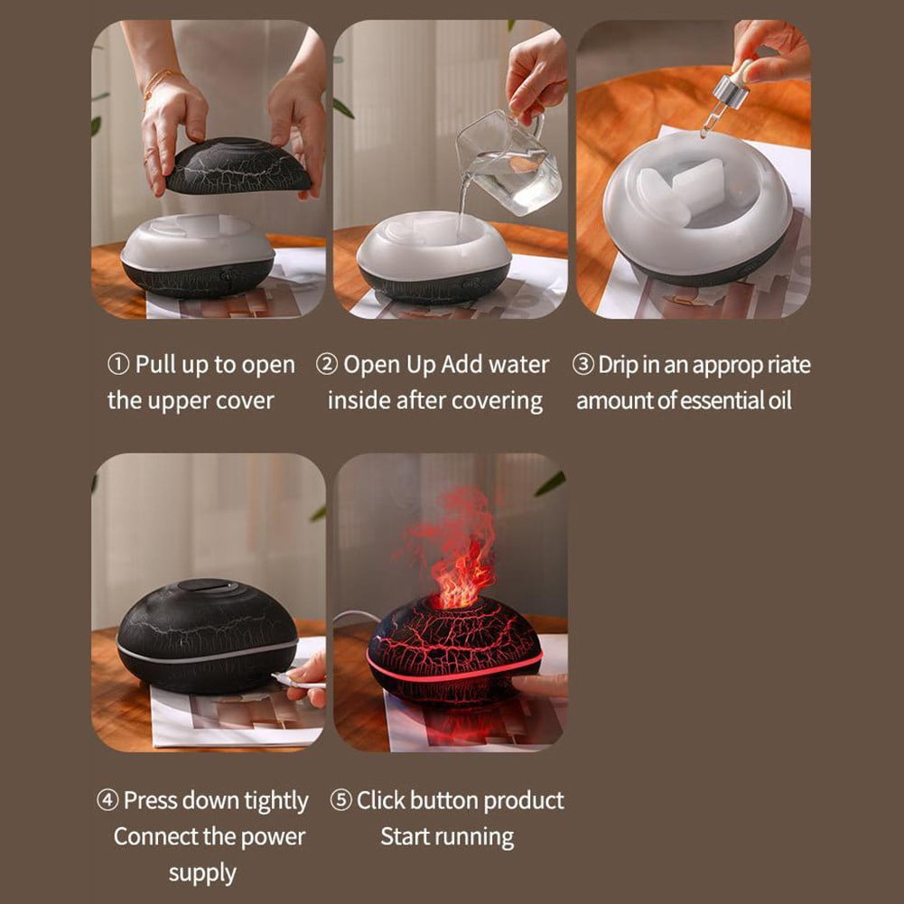 Humidifier Colorful Fire Flame Wood Grain Machine Diffuser Mist Maker ...