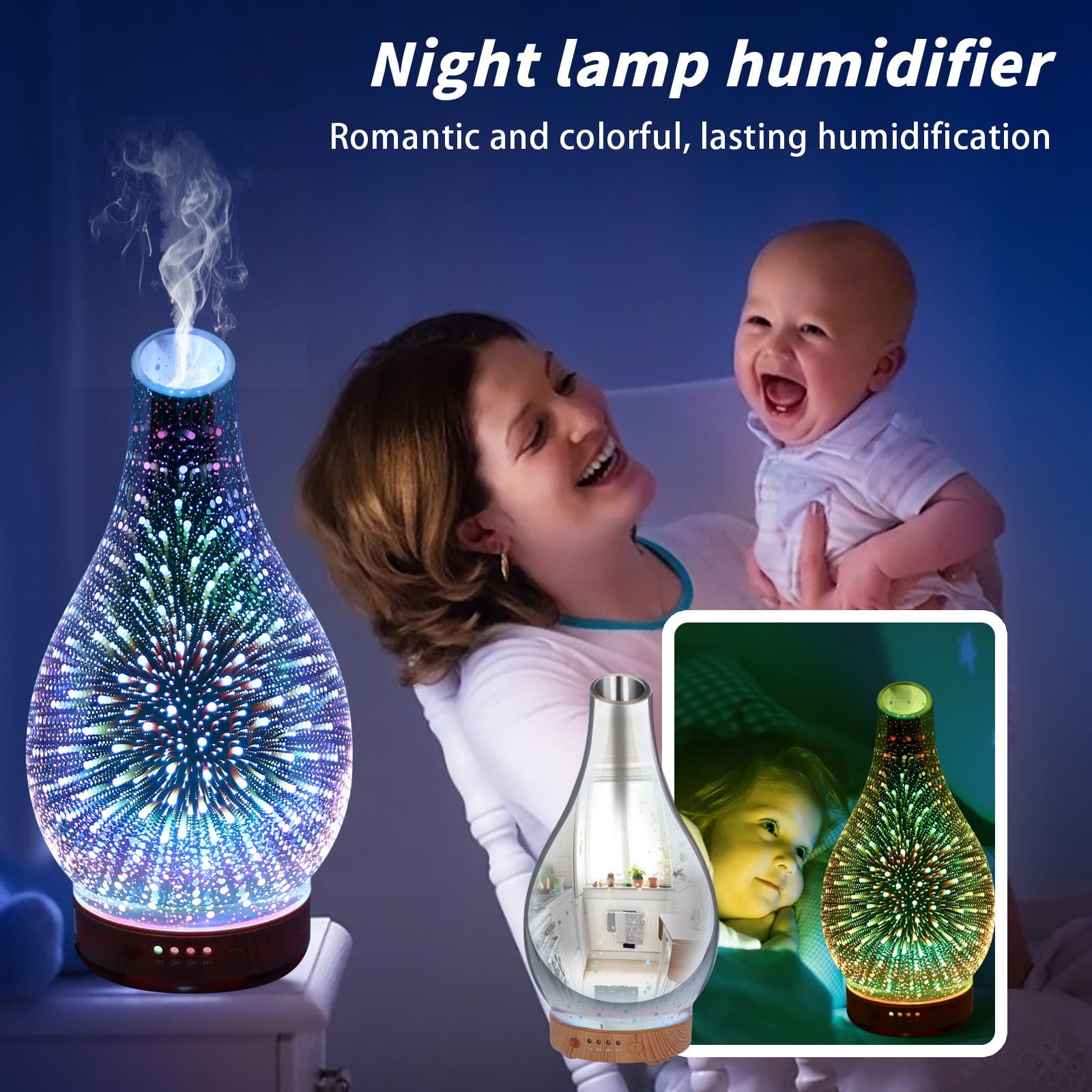 Humidifier, Glass White Humidifiers For Bedroom, Aromatic Essential Oil ...