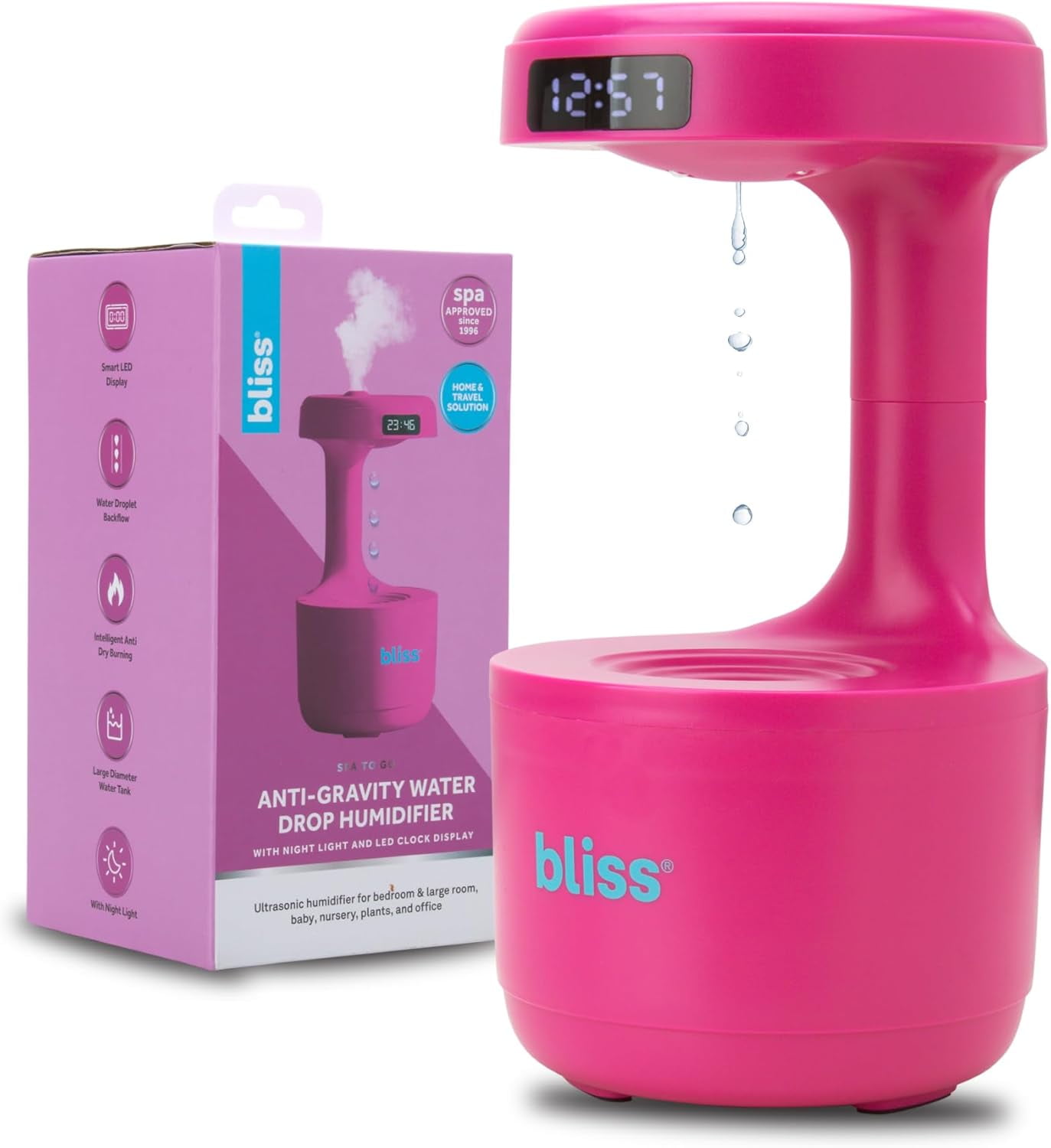 Humidifier - Ultrasonic Humidifier with Water Drop Backflow, LED Clock ...