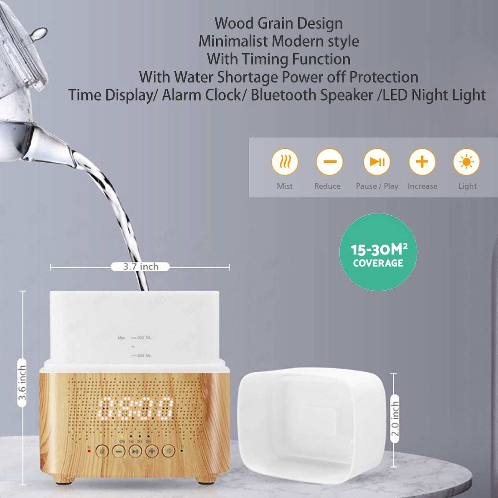 Humidifiers,7 Color Time Display Clock Study Alarm Oil Diffuser Office ...