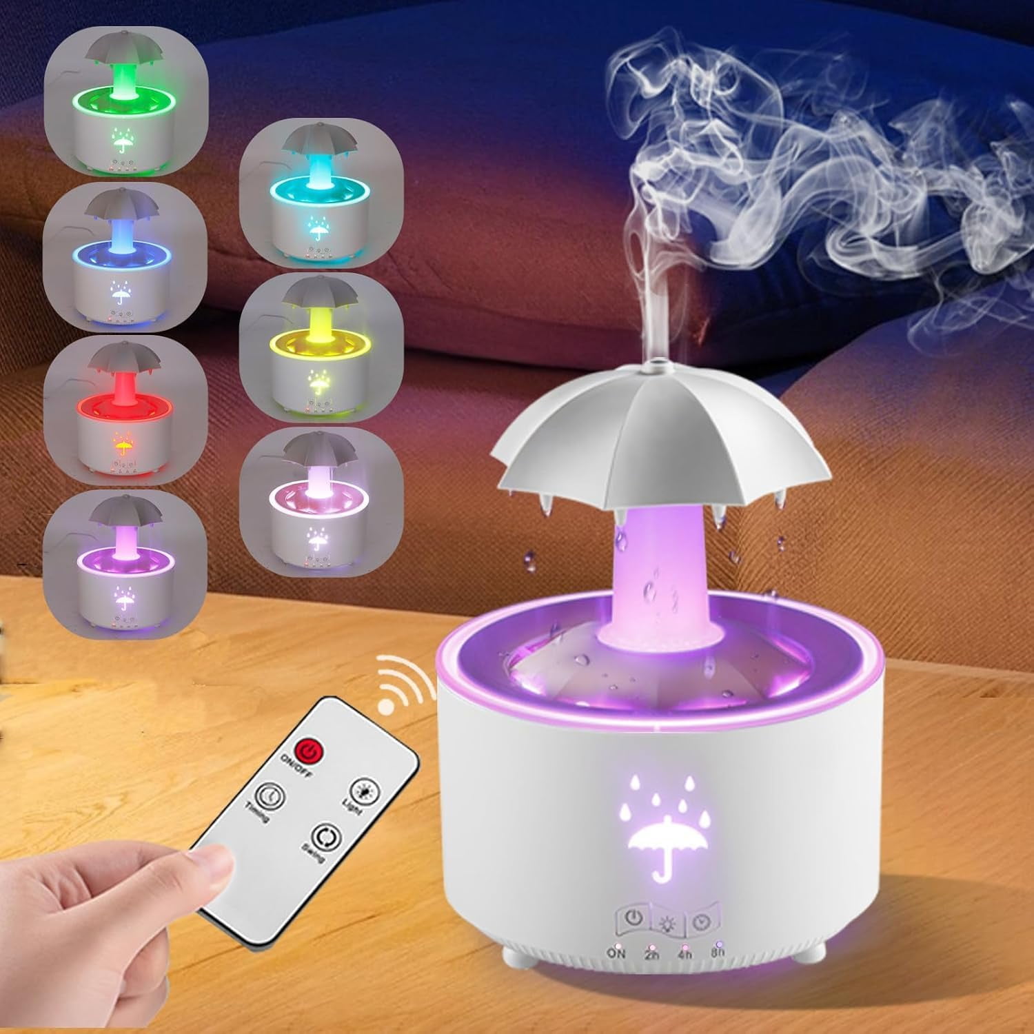 Humidifiers for Bedroom, 300ML Rotating Umbrella Humidifier with Remote ...
