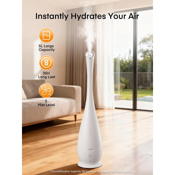 Humidifiers for Bedroom Large Room, 5L Cool Mist Quiet Humidifier 48H ...