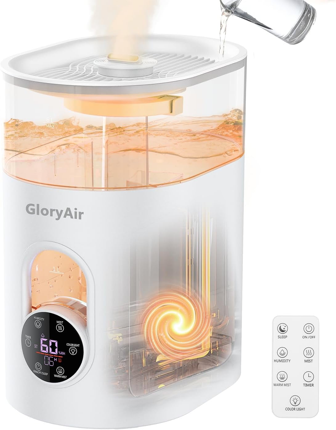 Humidifiers for Bedroom Large Room Home - 6L Quiet Top Fill Cool & Warm ...