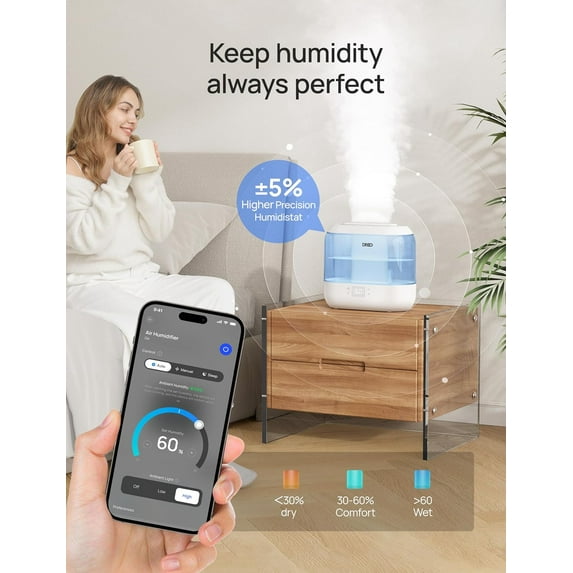 Humidifiers for Bedroom - Quiet (4L Water Tank) Cool Mist Top Fill ...