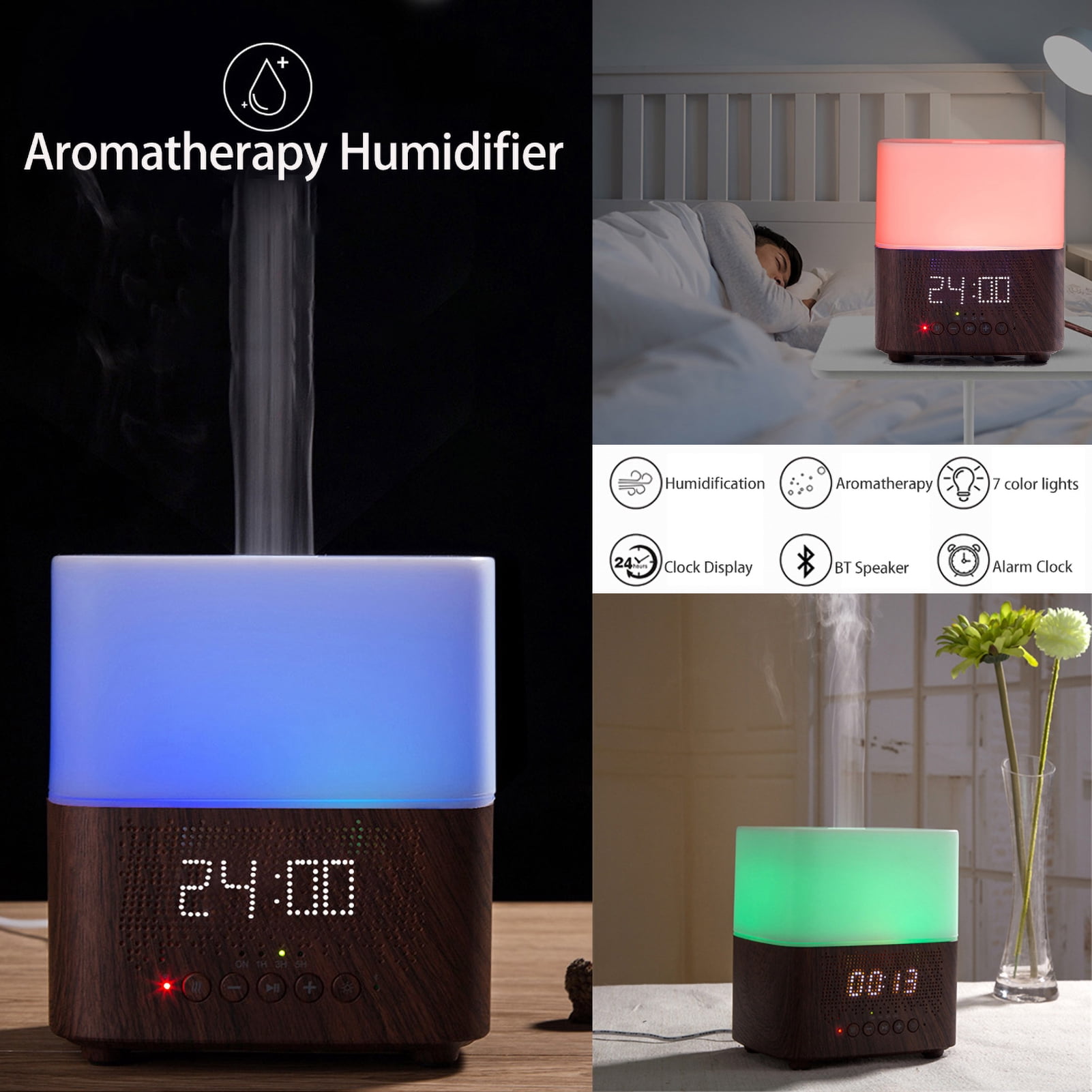 Humidifiers,Led Alarm Oil 300ml Diffuser With Clock 7 Color Time ...
