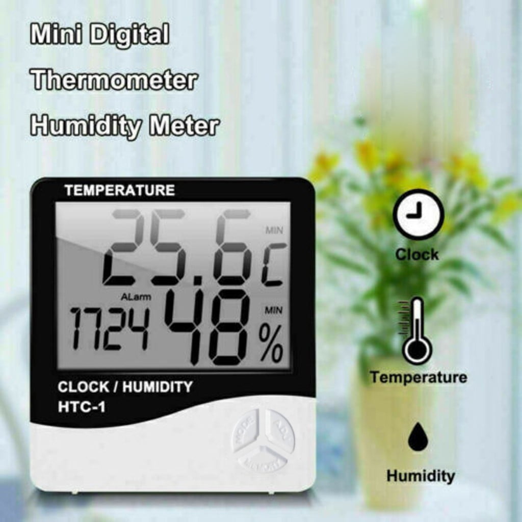 Humidity Indoor LCD Hygrometer Meter Temperature Clock Digital Room ...